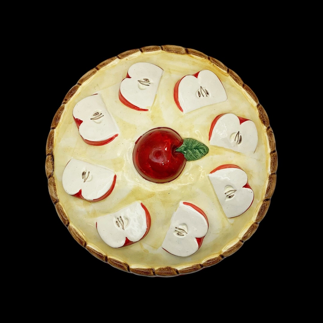 Vintage Ceramic Apple Pie Keeper With Red Apple Slices Ceramic Pie Dish ...