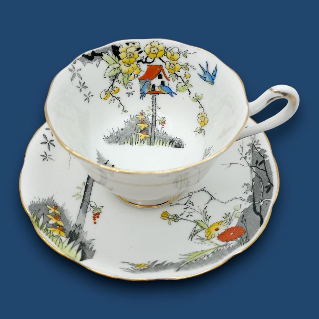 Royal Albert Crown China Dovecot Tea Cup and Saucer Blue Bird Tea Cup ...