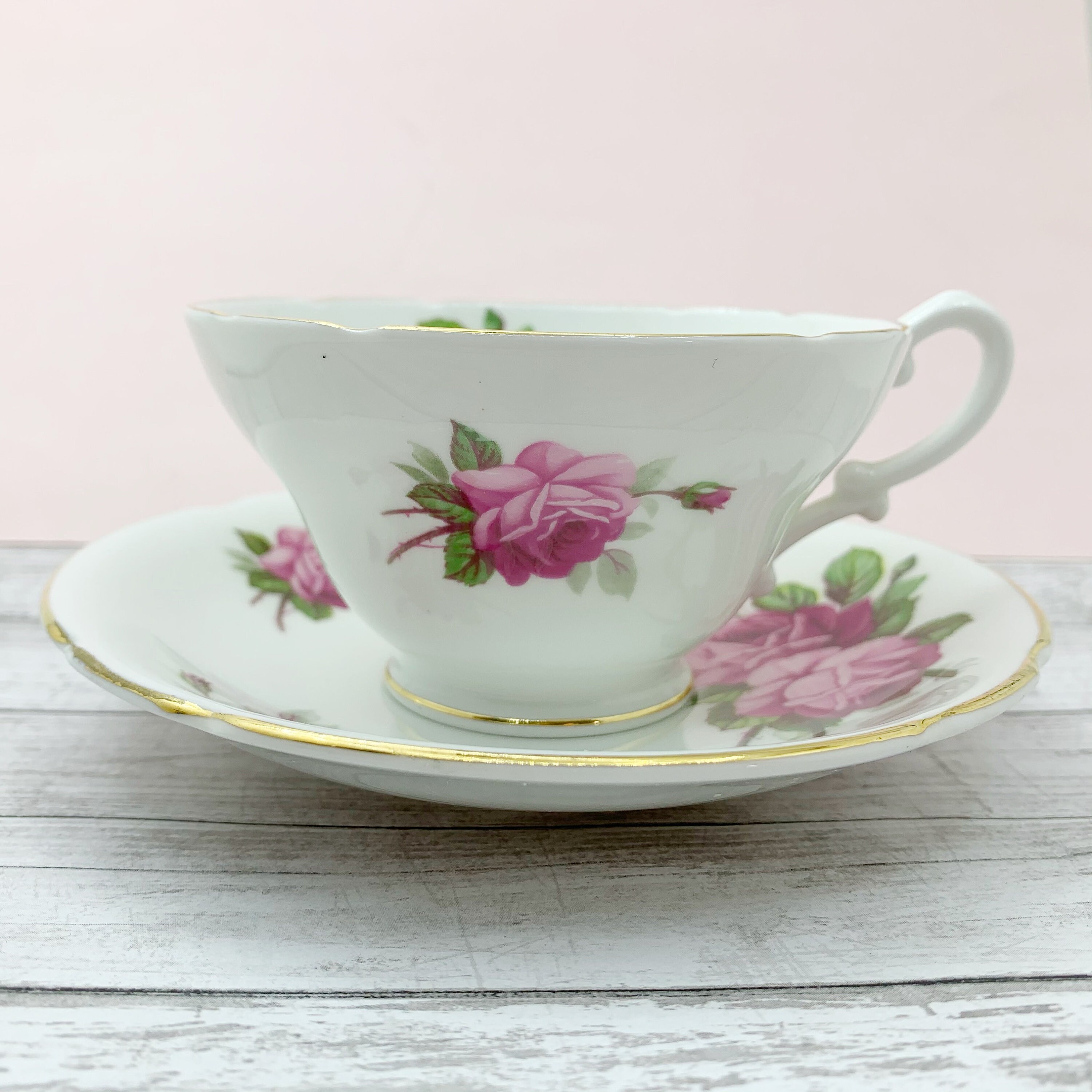 Stanley Pink Cabbage Rose Vintage Tea Cup and Saucer | Etsy