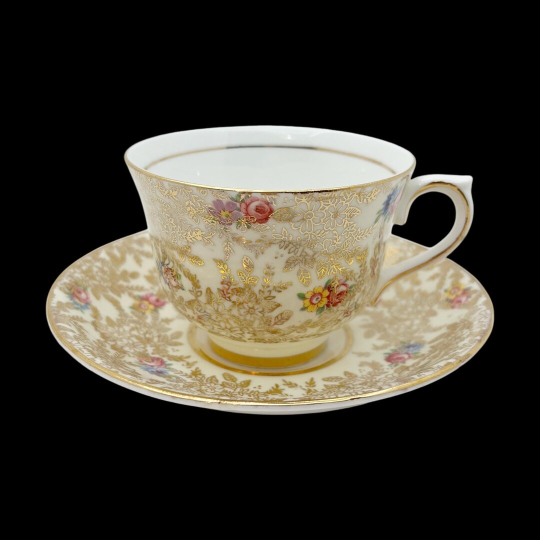 Colclough Pale Yellow Gold Chintz Tea Cup and Saucer | Bone China ...