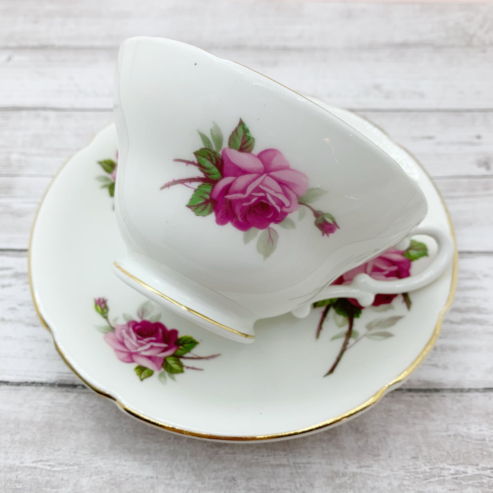 Stanley Pink Cabbage Rose Vintage Tea Cup and Saucer | Etsy