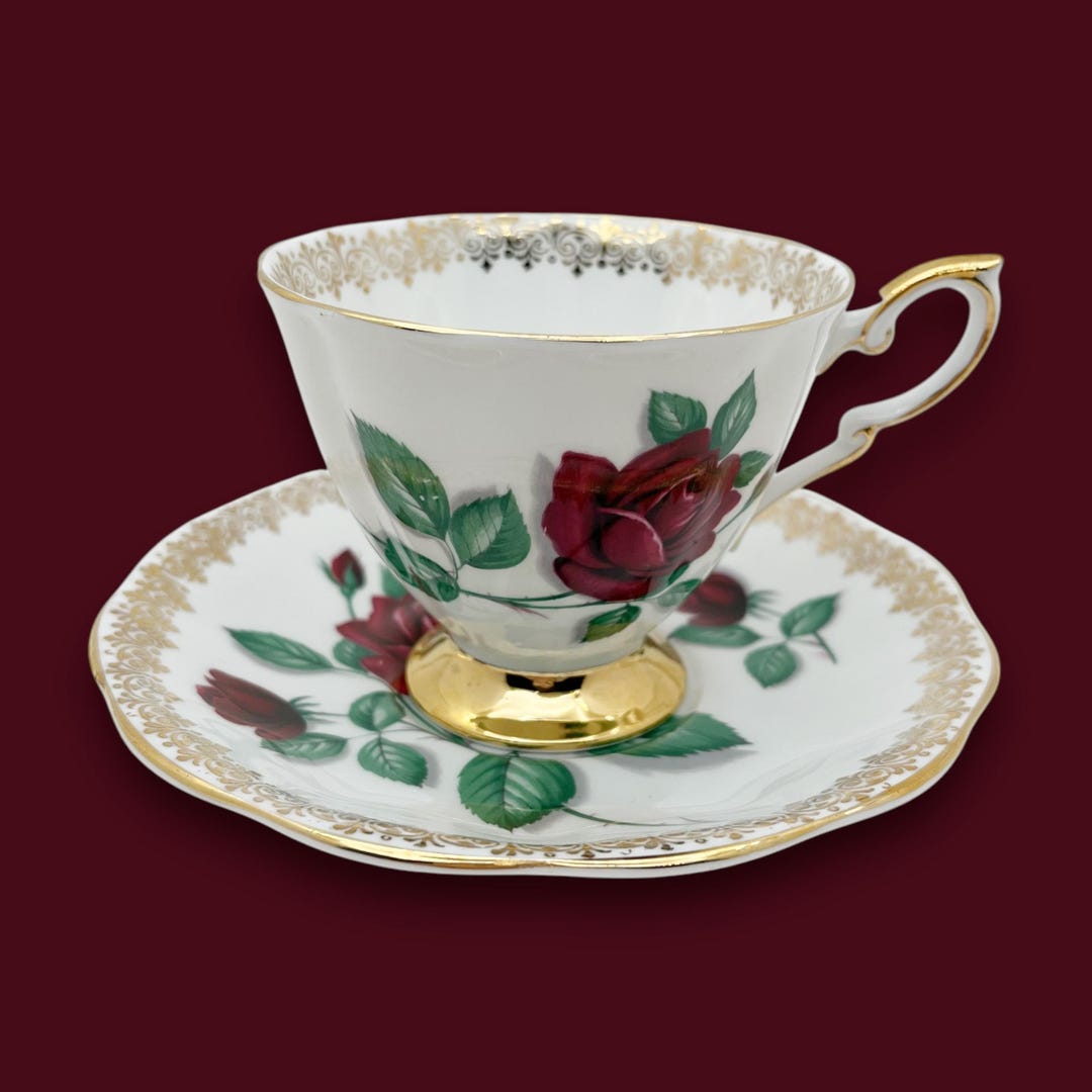 Royal Standard Red Velvet Tea Cup and Saucer | Vintage Red Rose Tea Cup ...