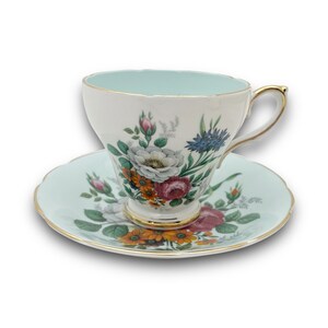 Sutherland Teal Floral Bouquet Vintage Tea Cup and Saucer | English ...