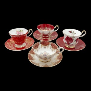 RED Vintage Tea Cups and Saucers Mismatched Tea Cups Bulk Tea Cups Tea ...