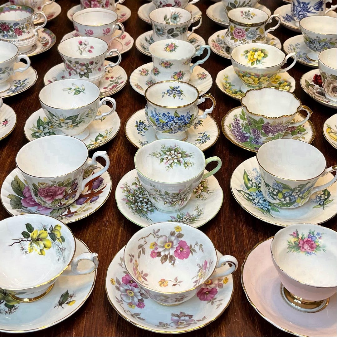 Vintage English Bone China Tea Cups and Saucers: Mismatched Tea Cups ...