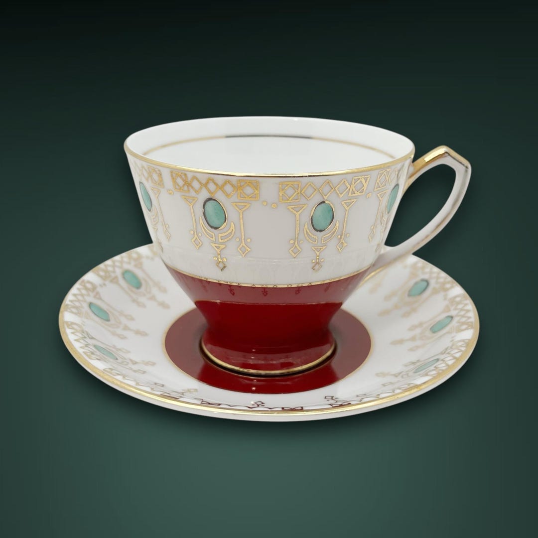 Clarence Maroon and Turquoise Vintage Tea Cup and Saucer | Southwestern ...