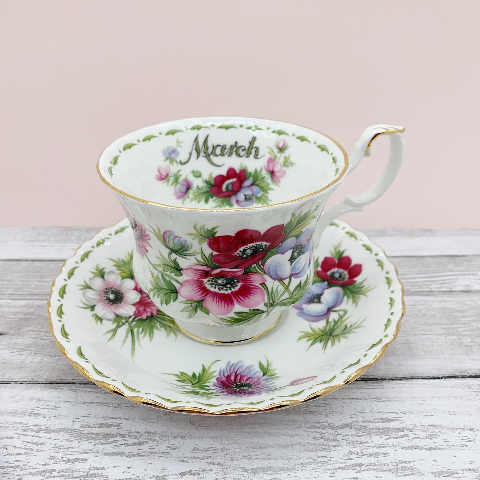 Royal Albert March Tea Cup Flower of the Month Anemone Tea | Etsy