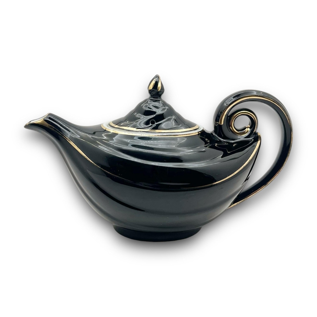 Vintage Hall Black and Gold Aladdin Teapot | Made in USA | 0670 | 4 ...
