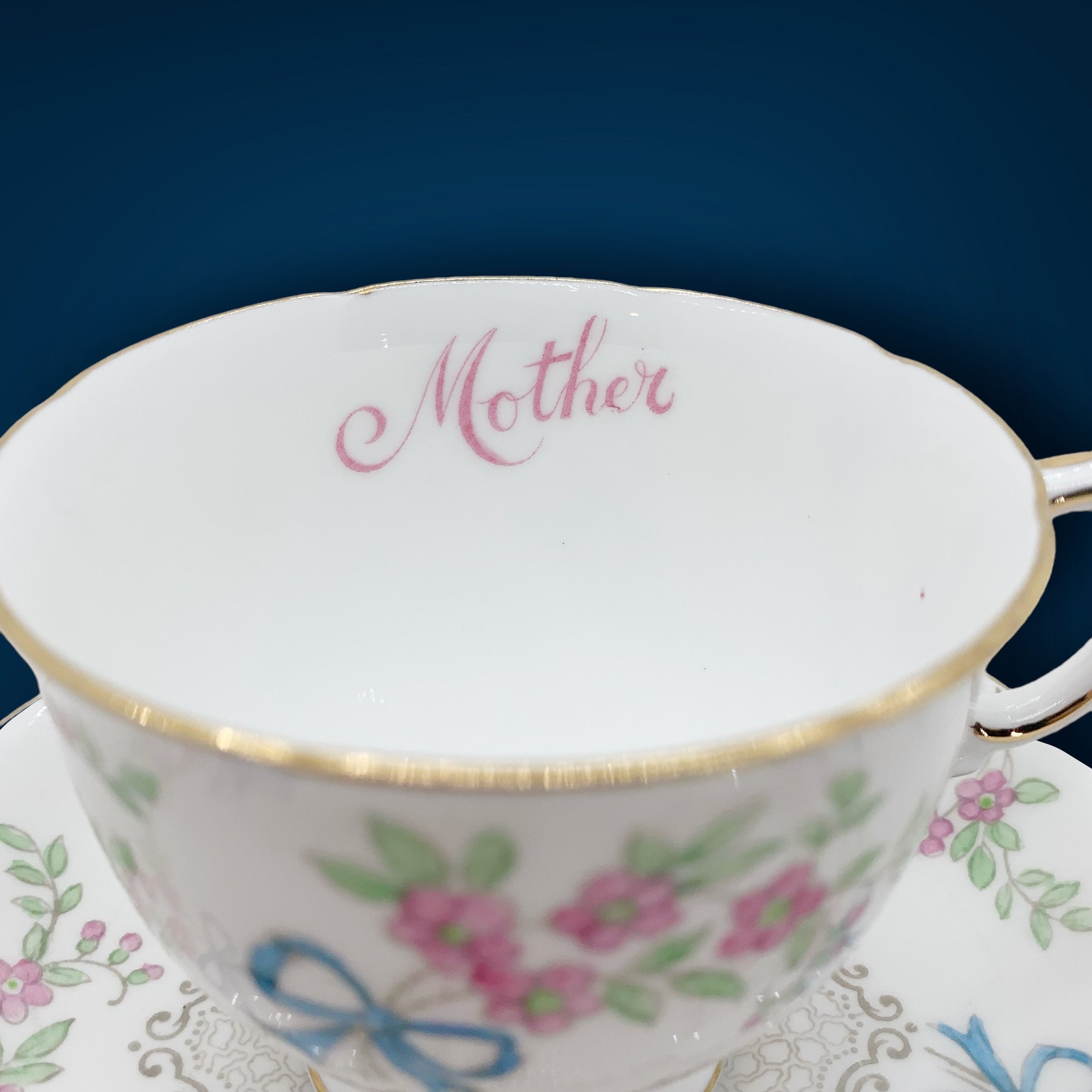 Tuscan Mother Blue Ribbon Vintage Tea Cup and Saucer Mothers - Etsy