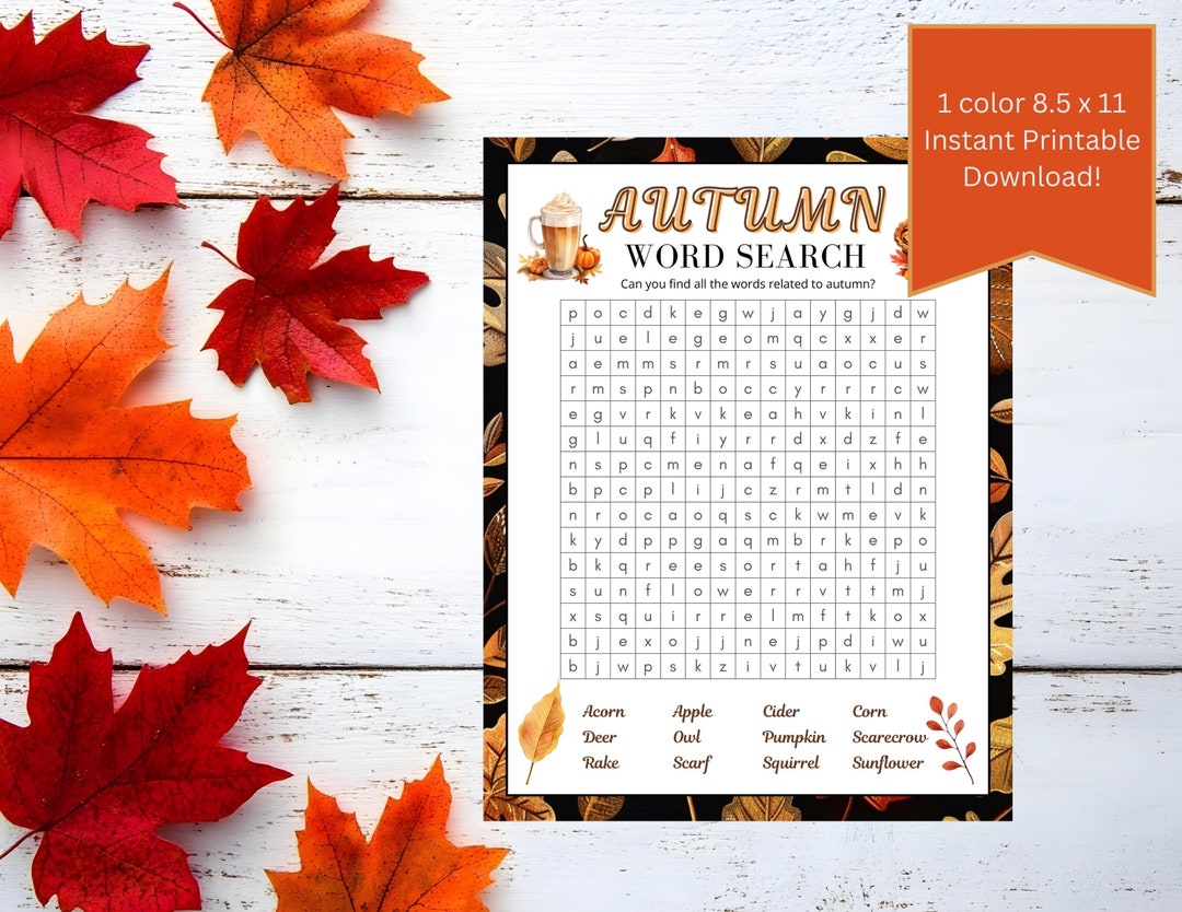 Autumn Word Search, Fall Word Search, Adult Word Search, Classroom ...
