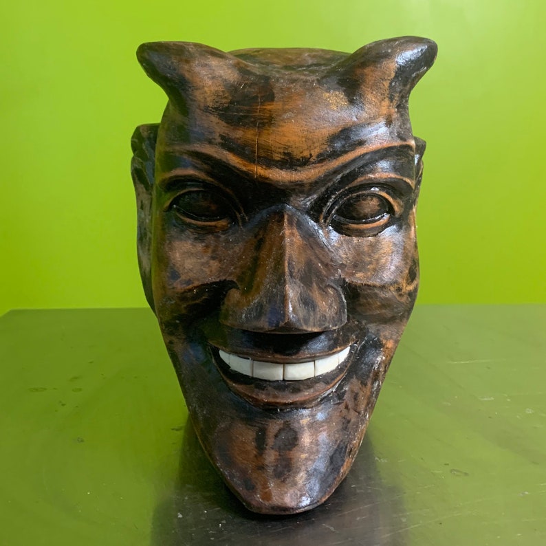 Handcarved Wood Handsome Devil Head - Etsy
