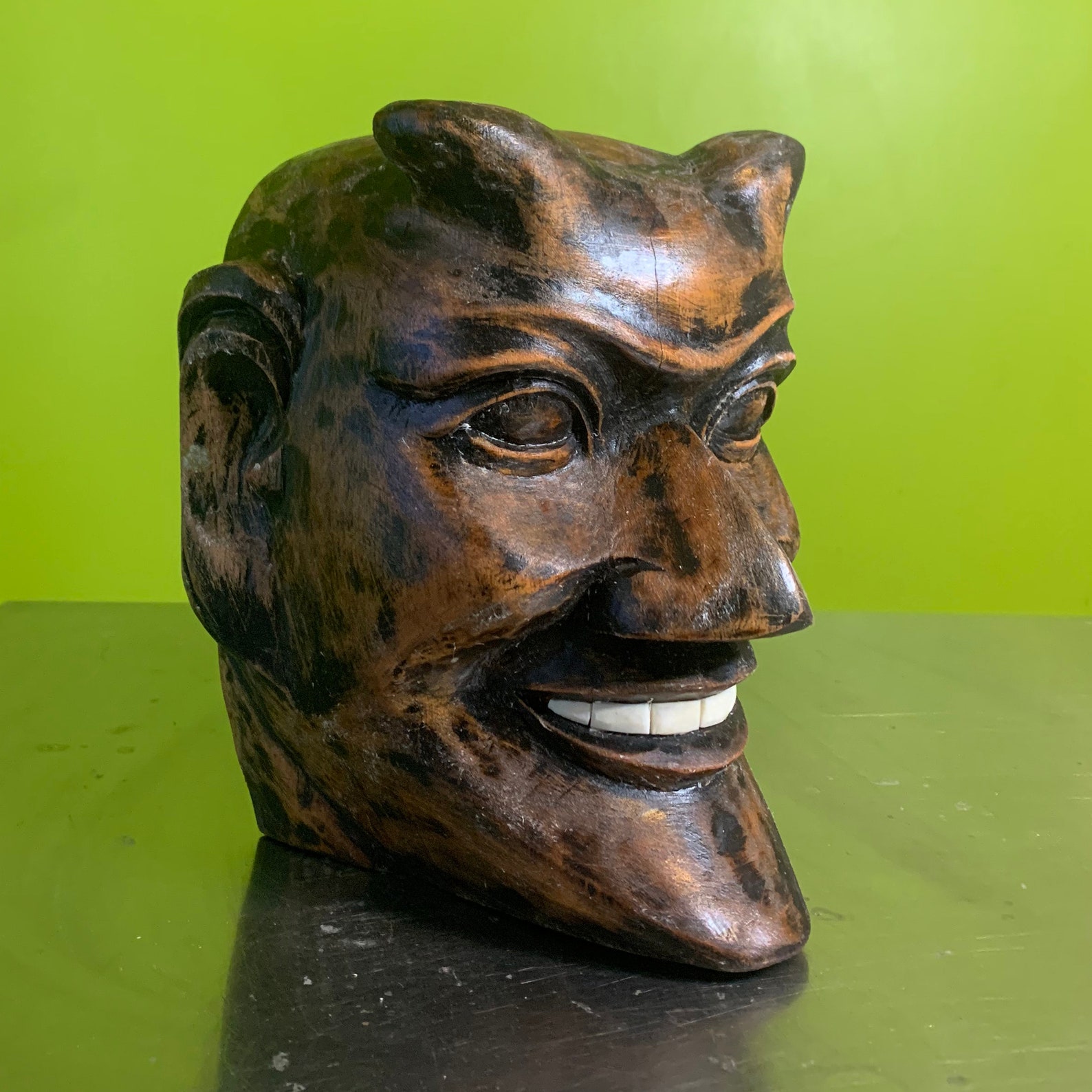 Handcarved Wood Handsome Devil Head - Etsy