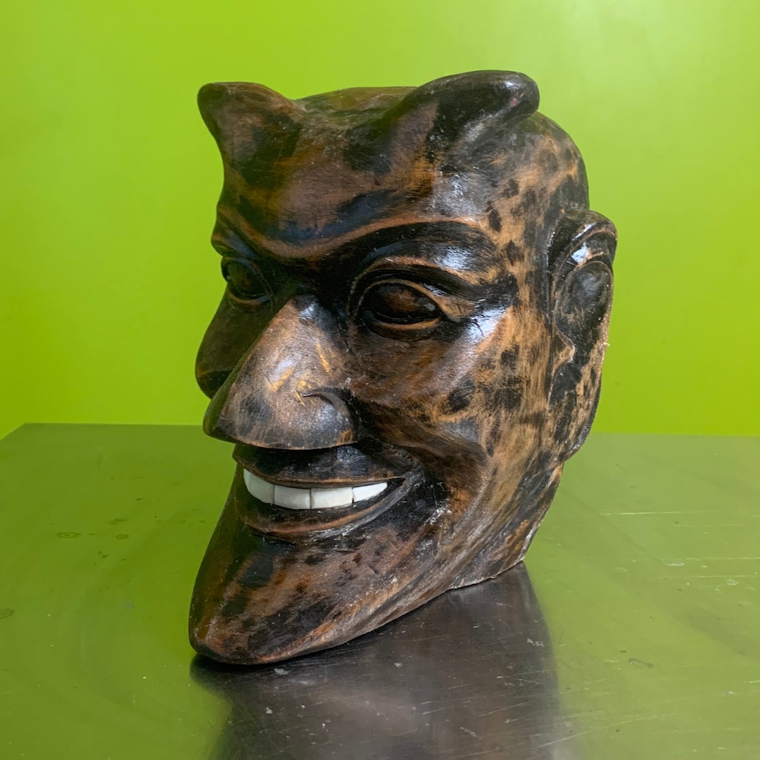 Handcarved Wood Handsome Devil Head - Etsy
