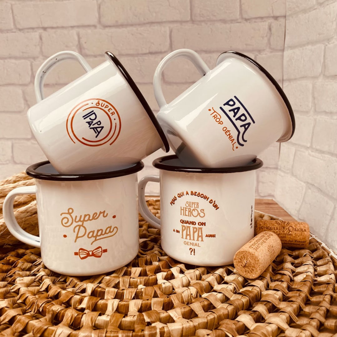 Dad Mug Papou Grandpa Stepfather Retro Enameled Metal Mug Original Gift ...