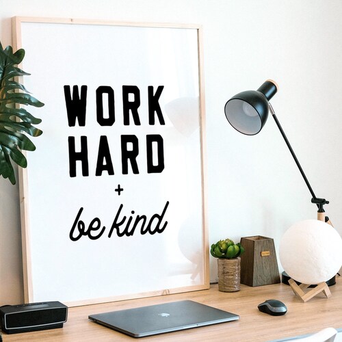 Work Hard Be Kind Wood Sign Farmhouse Decor Inspirational Wall | Etsy