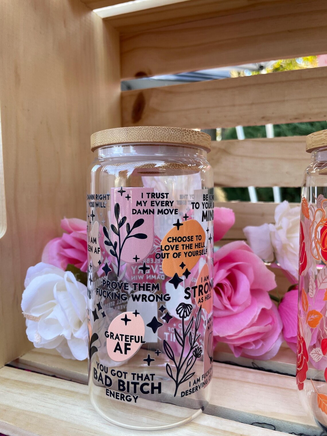 Affirmation Glass Cup With Bamboo Lid and Glass Straw 16oz - Etsy