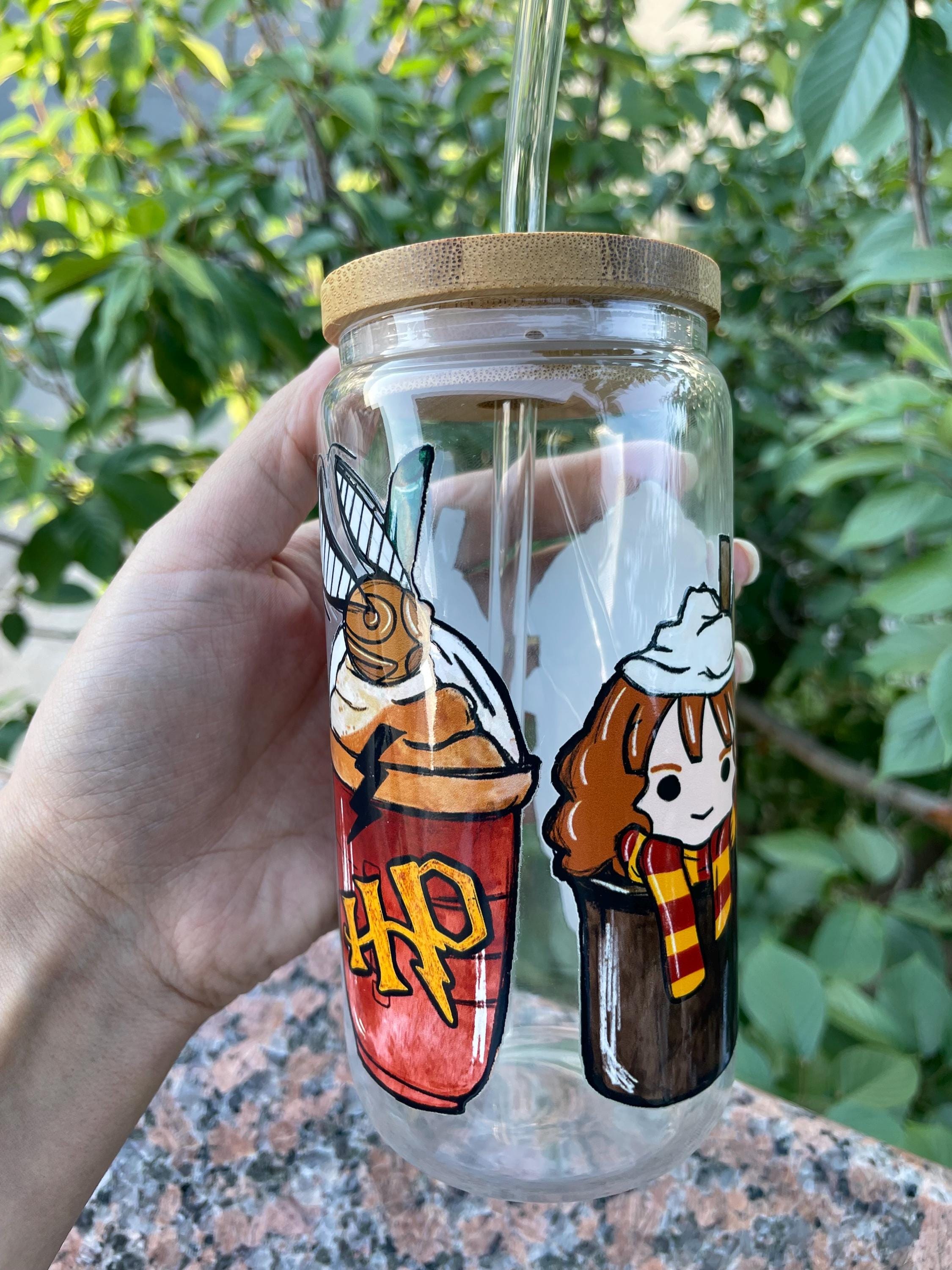 Animated Magic Wizard Latte Inspired Glass Cup With Bamboo Lid and ...