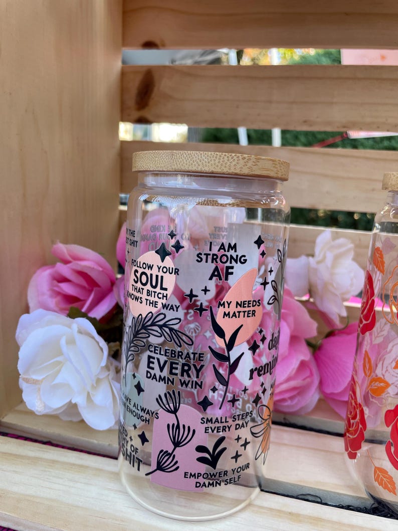Affirmation Glass Cup With Bamboo Lid and Glass Straw 16oz - Etsy