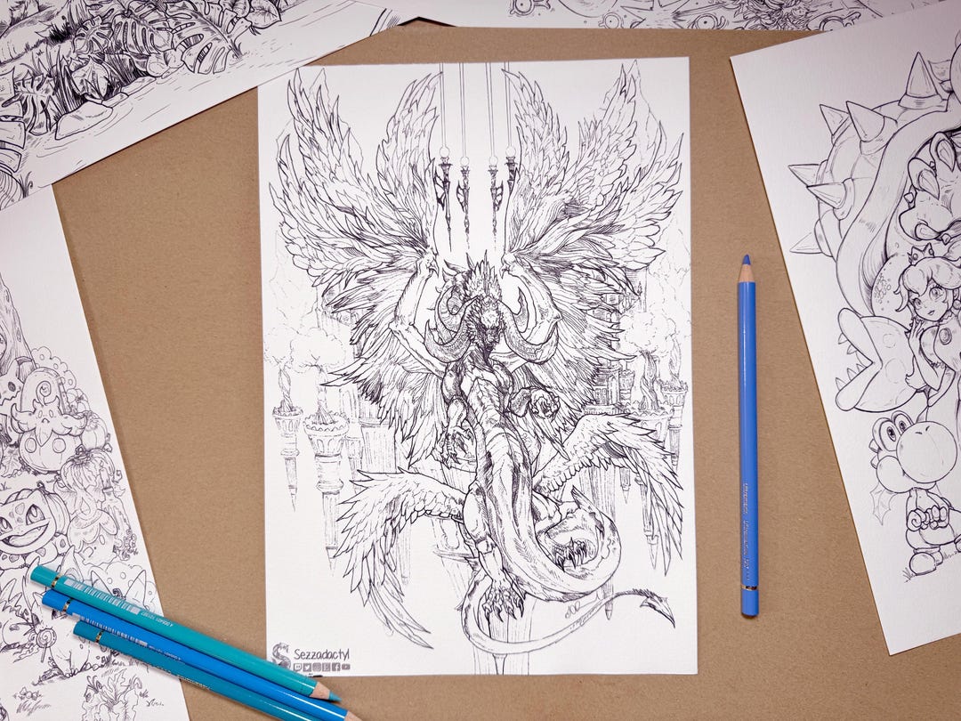 Dragon Colouring Page – Fantasy Digital Download - Coloring Sheet for ...
