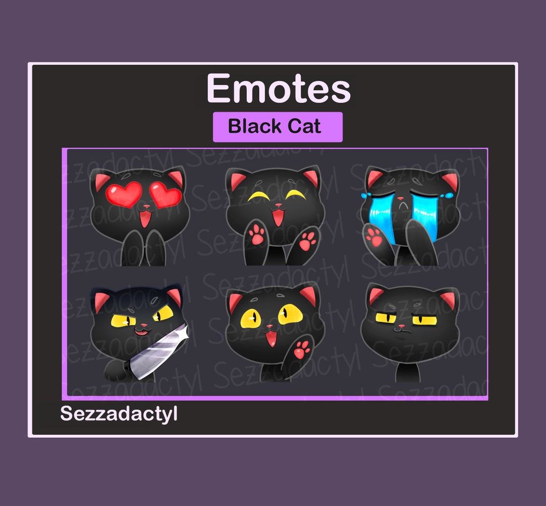 Black Cat Emotes Set of Six Twitch, Discord, Kick, Streaming Emote for ...