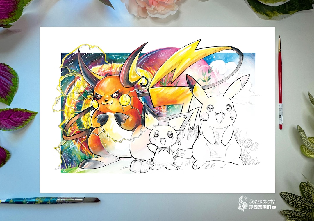 Pika Family Coloring Page: Detailed Hand Drawn Line Art (instant ...
