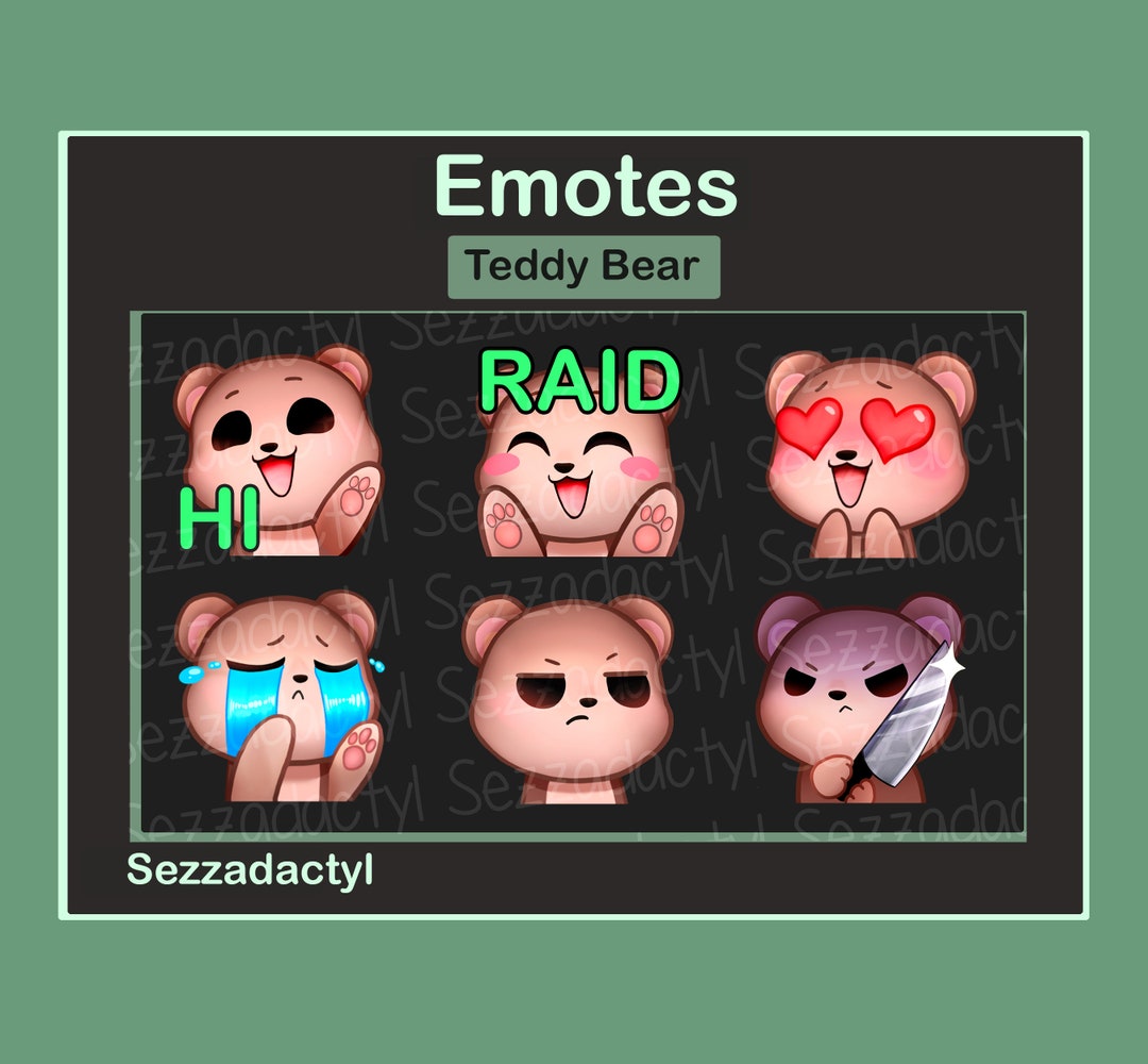 Teddy Bear Emotes - Set of Six - RAID and HI Text Emotes - Twitch ...
