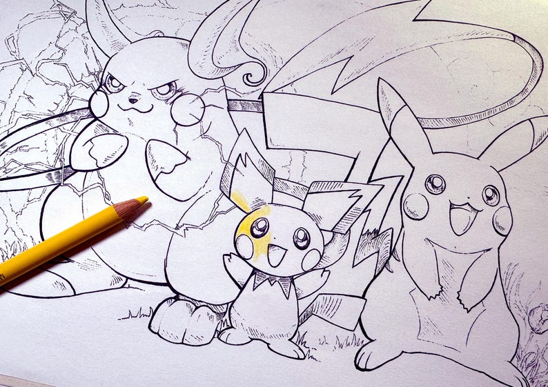 Pika Family Coloring Page: Detailed Hand Drawn Line Art (instant ...