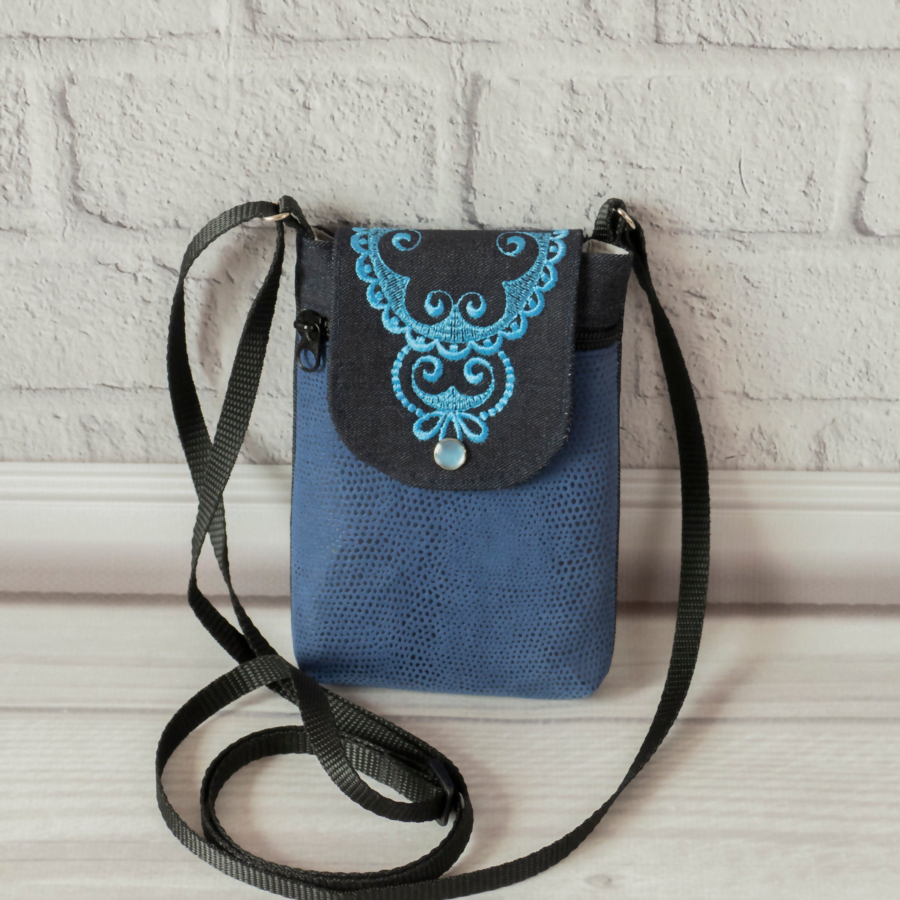 Blue Cell Phone Crossbody Purse, Small iPhone Bag for Women, Faux Suede ...
