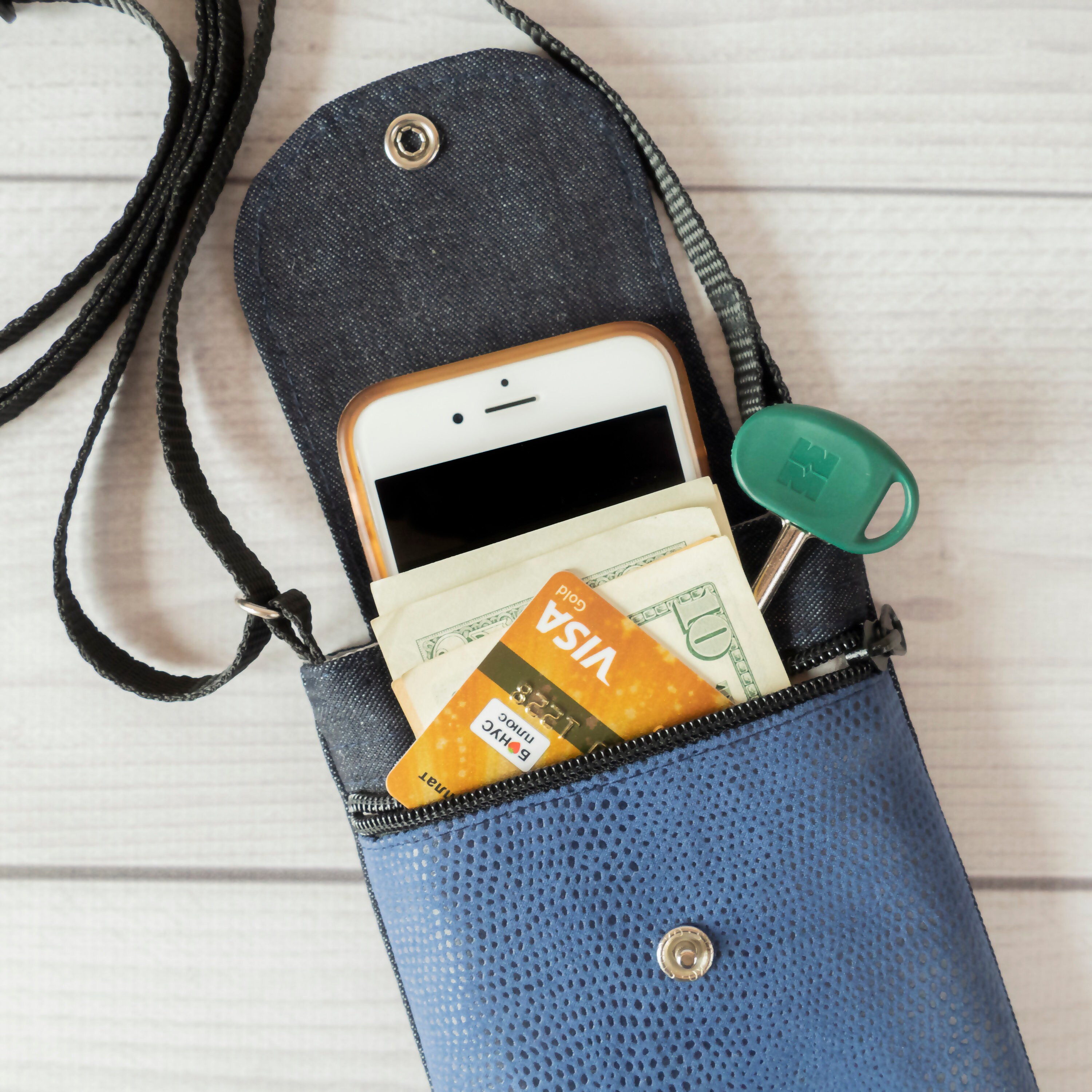 Blue Cell Phone Crossbody Purse, Small iPhone Bag for Women, Faux Suede ...