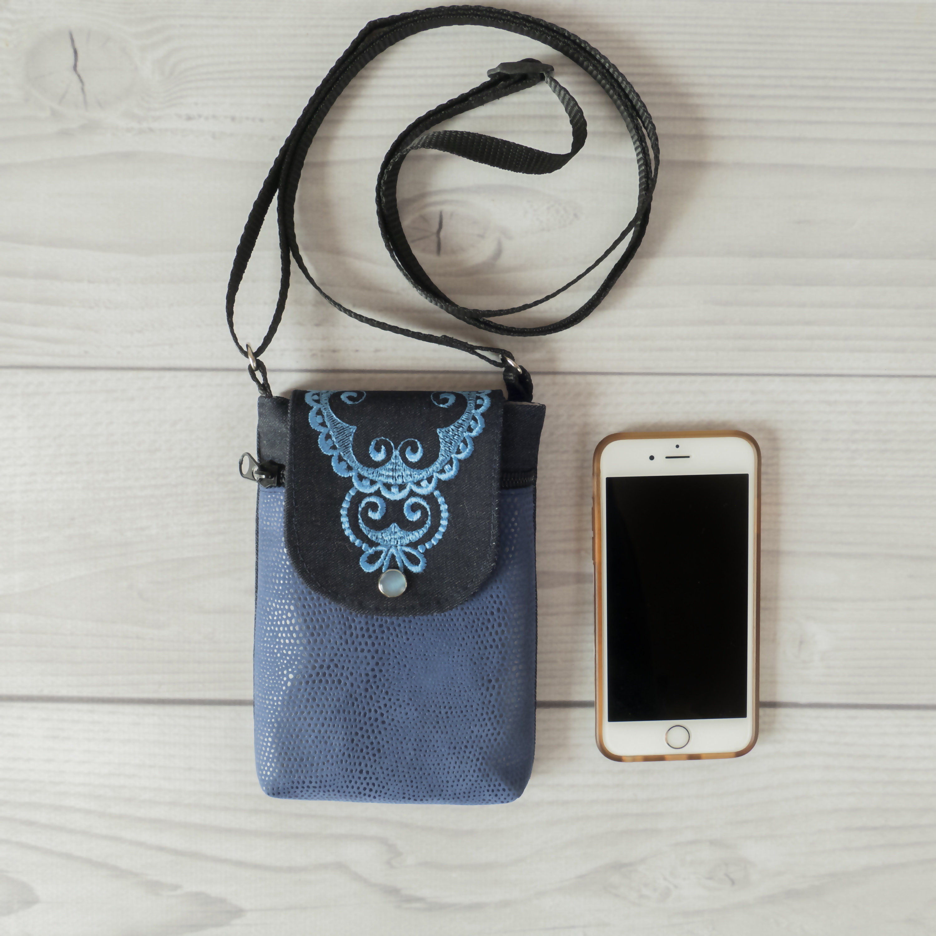 Blue Cell Phone Crossbody Purse, Small iPhone Bag for Women, Faux Suede ...