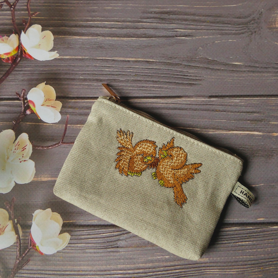 Linen Coin Purse With Bird, Small Change Pouch Zipper - Etsy
