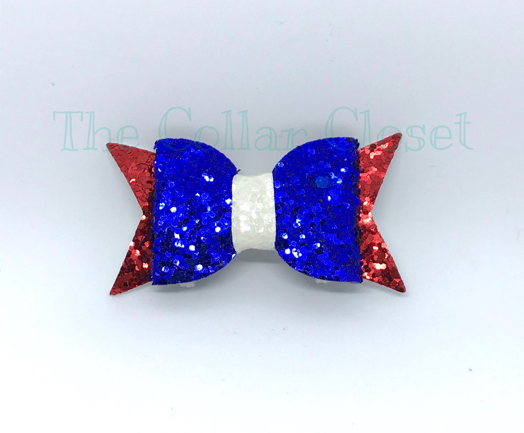 Blue Red and White Glitter Fun Collar Bow. USA UK Colours - Etsy