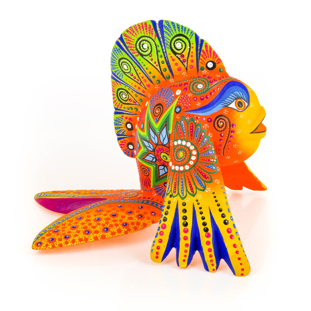 Orange Fish - Oaxacan Alebrije Wood Carving Mexican Folk Art Sculpture ...