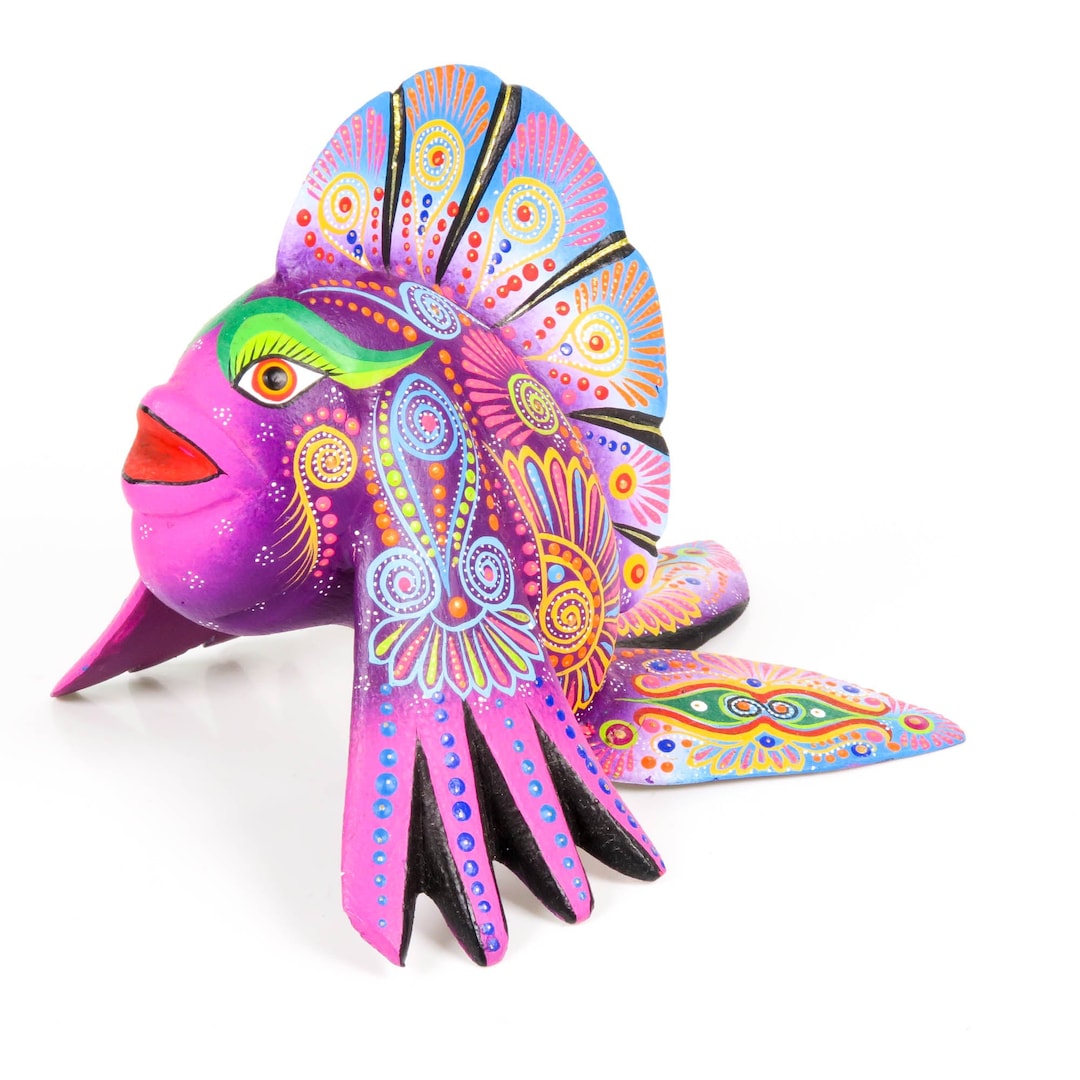 Purple Fish Oaxacan Alebrije Wood Carving Mexican Folk Art Sculpture ...
