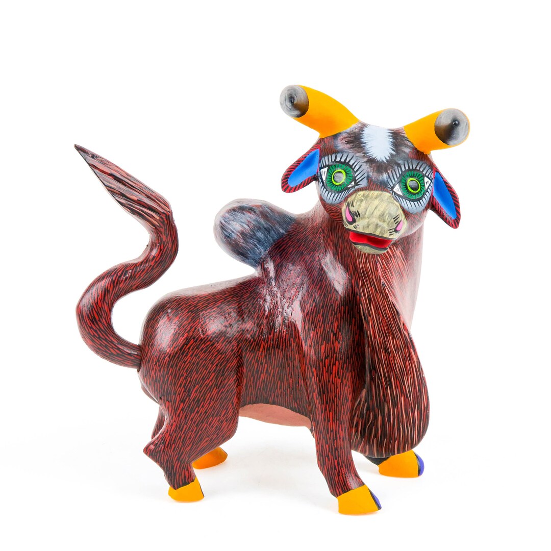 Bull Oaxacan Alebrije Wood Carving Mexican Folk Art Sculpture Painting ...
