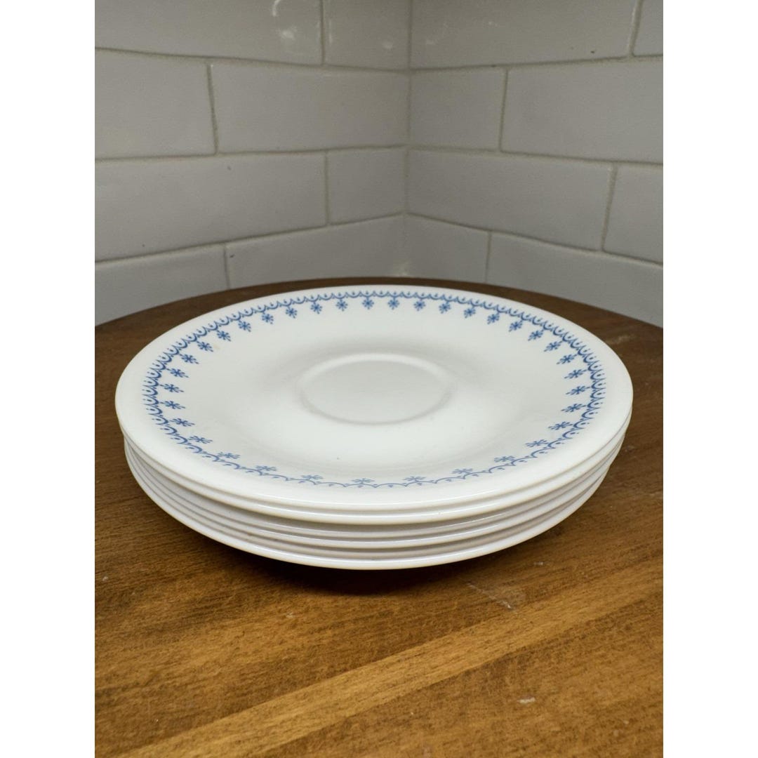 Corelle Snowflake Blue Set of 6 Saucers. Vintage. Corning. Great ...