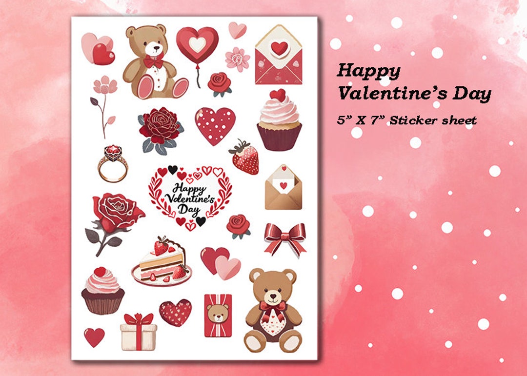 Valentines Day Sticker Sheet Teddy Bear - Etsy
