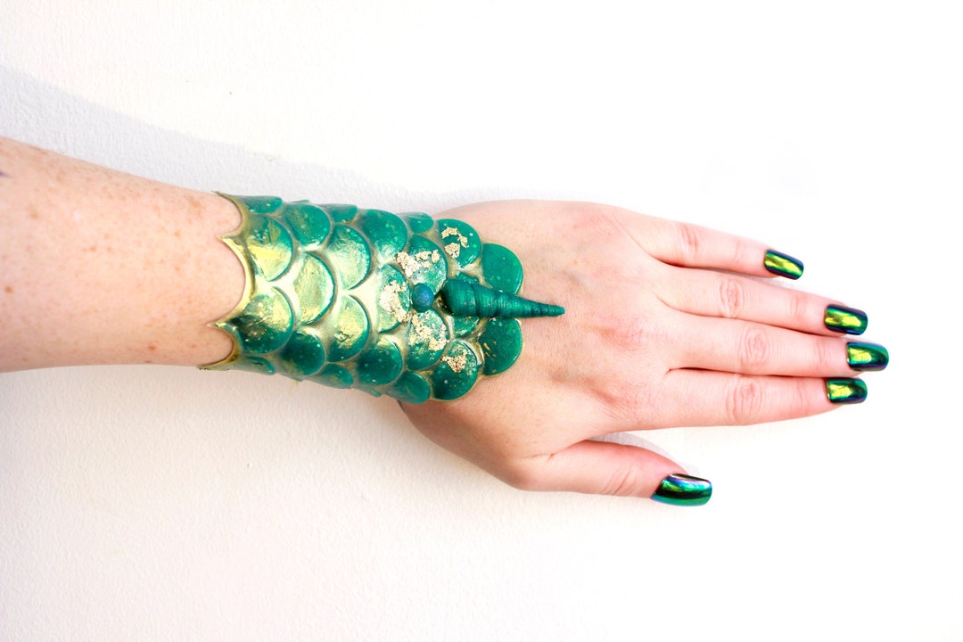 Mermaid Scale Bracelet, Fish Scales, Silicone, Gold Color, Gold Leaf ...