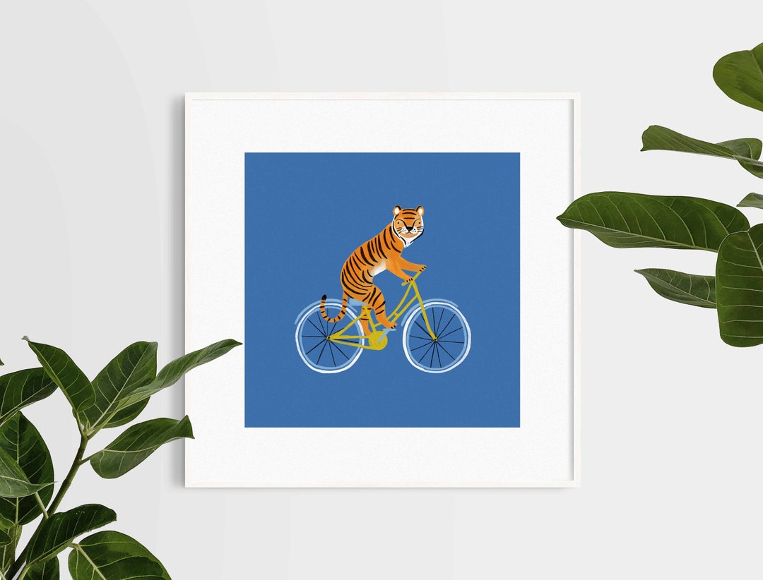TIGER ON A BIKE Giclee Print / Wall Art. 8 X 8 Inch Square Animal Bike ...