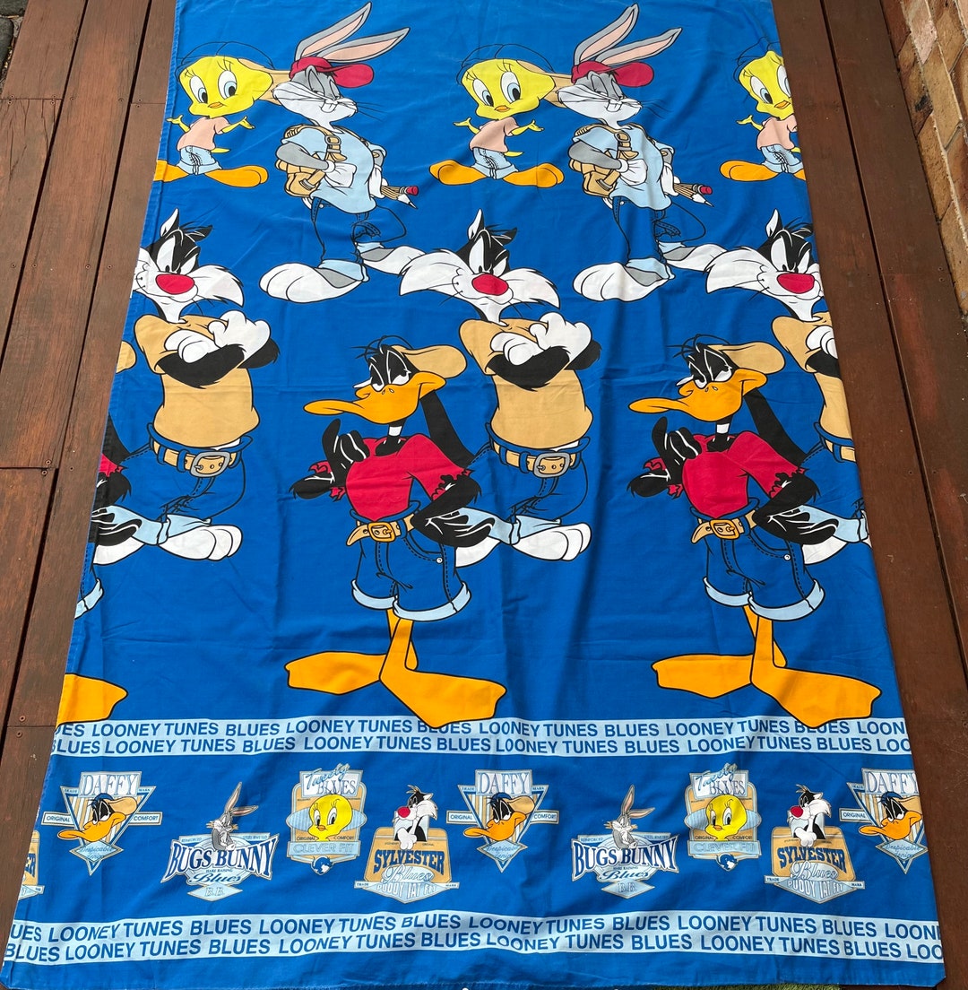 Vintage 1990’s Looney Tunes Blues All Over Print Cartoon Single / Twin ...