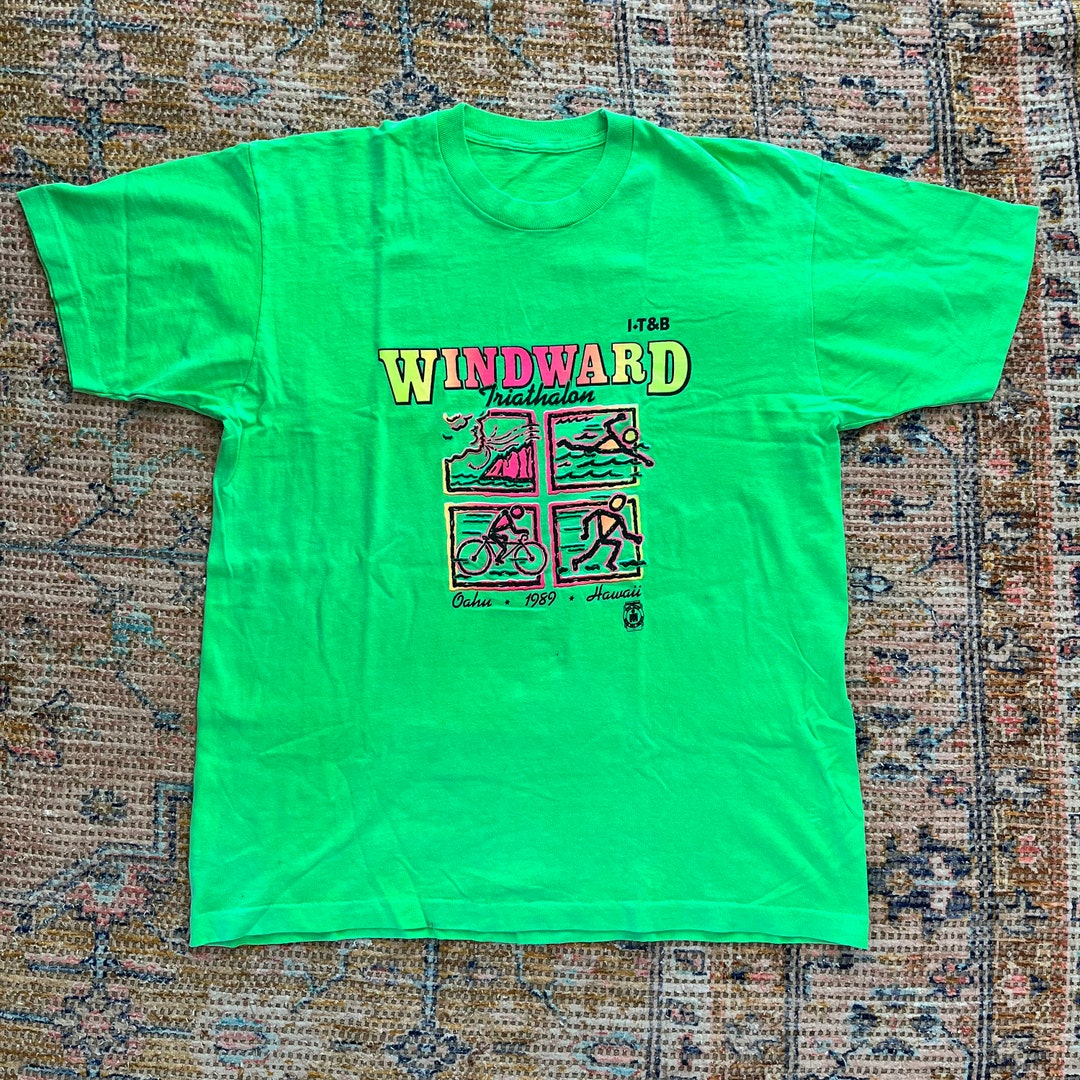 Vintage 1989 Windward Triathlon Oahu Hawaii Neon Green Men’s Large ...