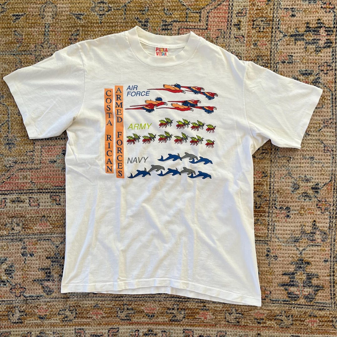 Vintage 1990s Costa Rican Armed Forces Large Mens Souvenir Graphic T ...