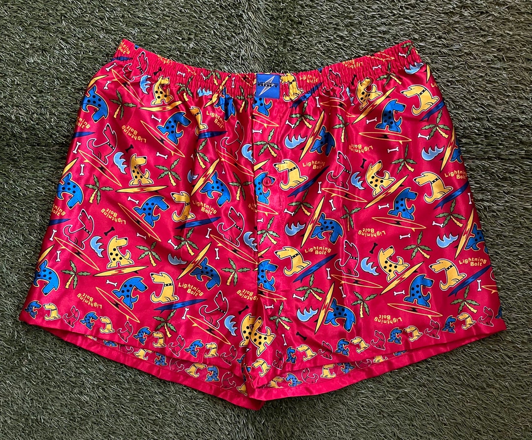 Vintage 1990s Lightening Bolt Surfing Cartoon Dogs Mens Large Satin ...