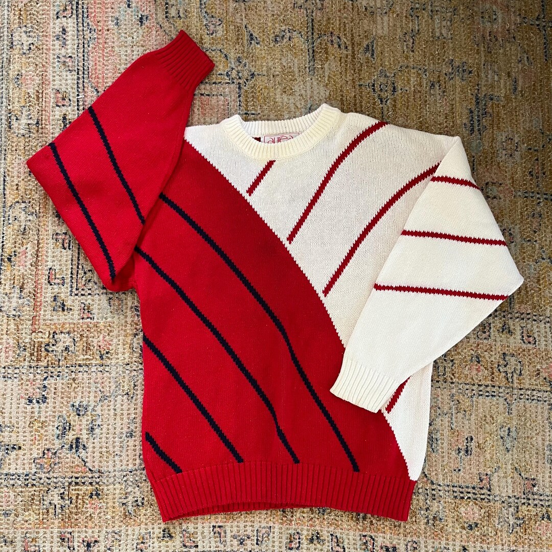 Vintage 1990’s Red White Striped Geometric Oversized Unisex Large ...