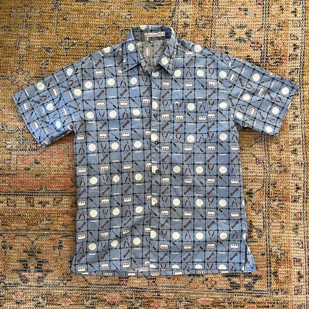 Vintage 1990’s USA Tools All Over Print Men’s Large Short Sleeve Button ...