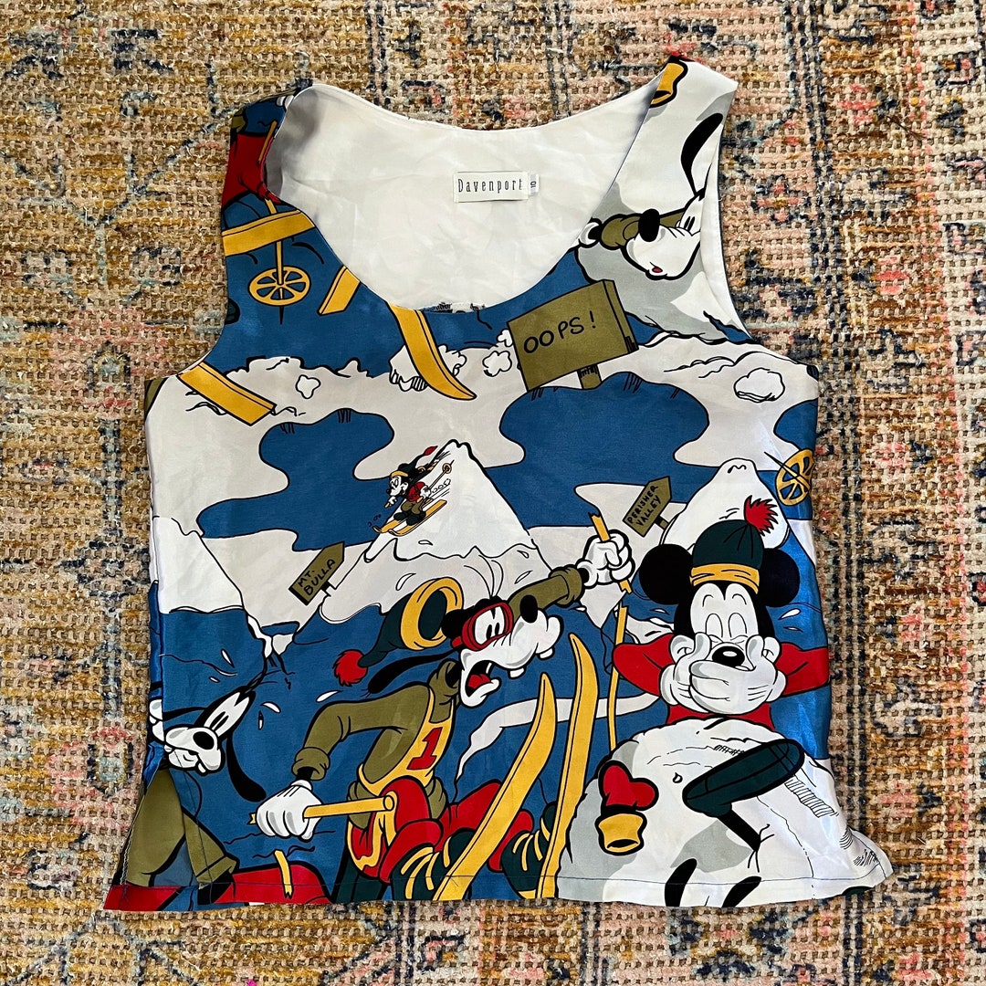 Vintage 1990’s Davenport Disney Mickey Mouse Goofy All Over Print Satin Women’s Size 10 PJ Tank ...