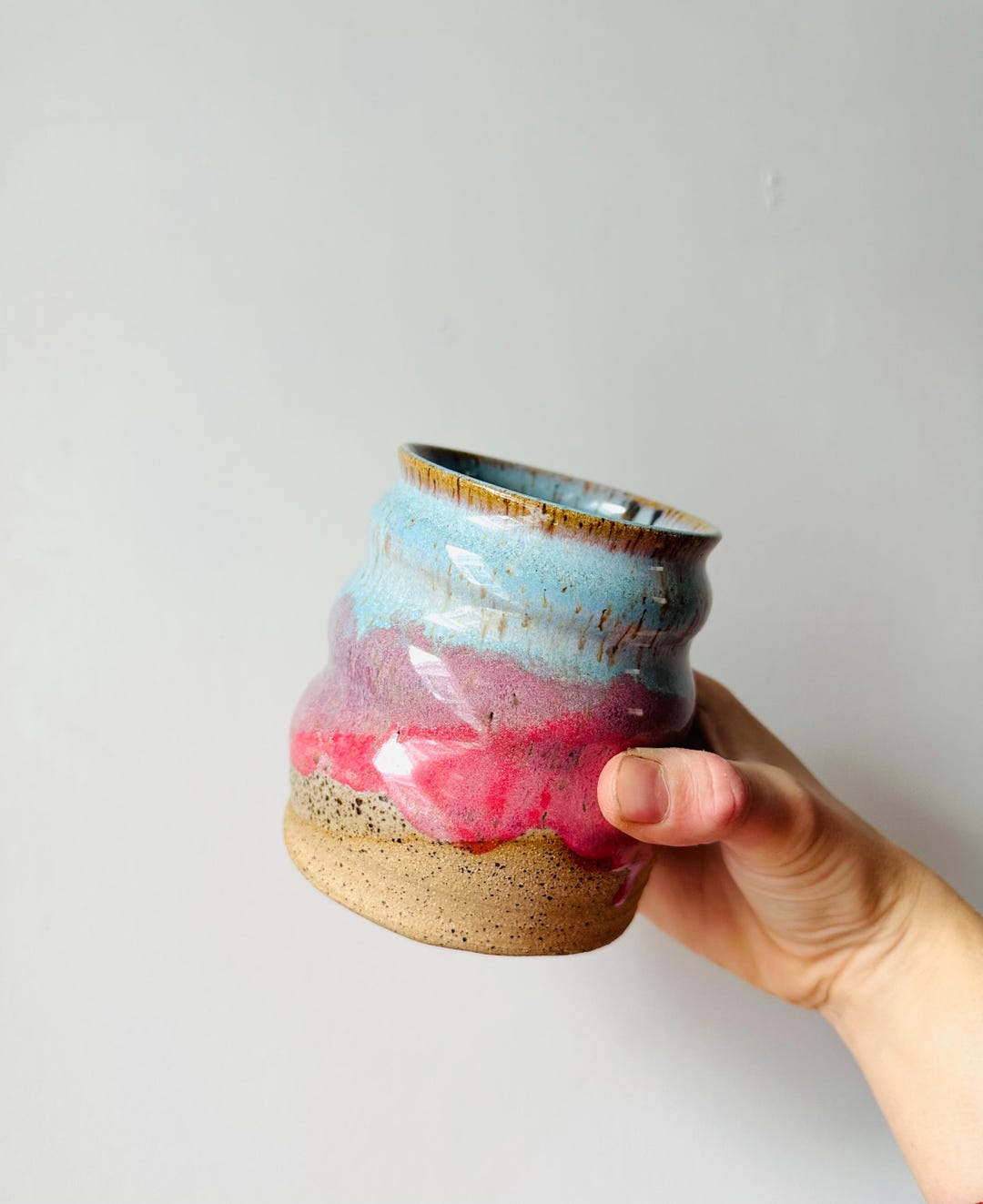 Wavy Pink Blue Cotton Candy Ceramic Tumbler - Hand Form Fitting Cup ...