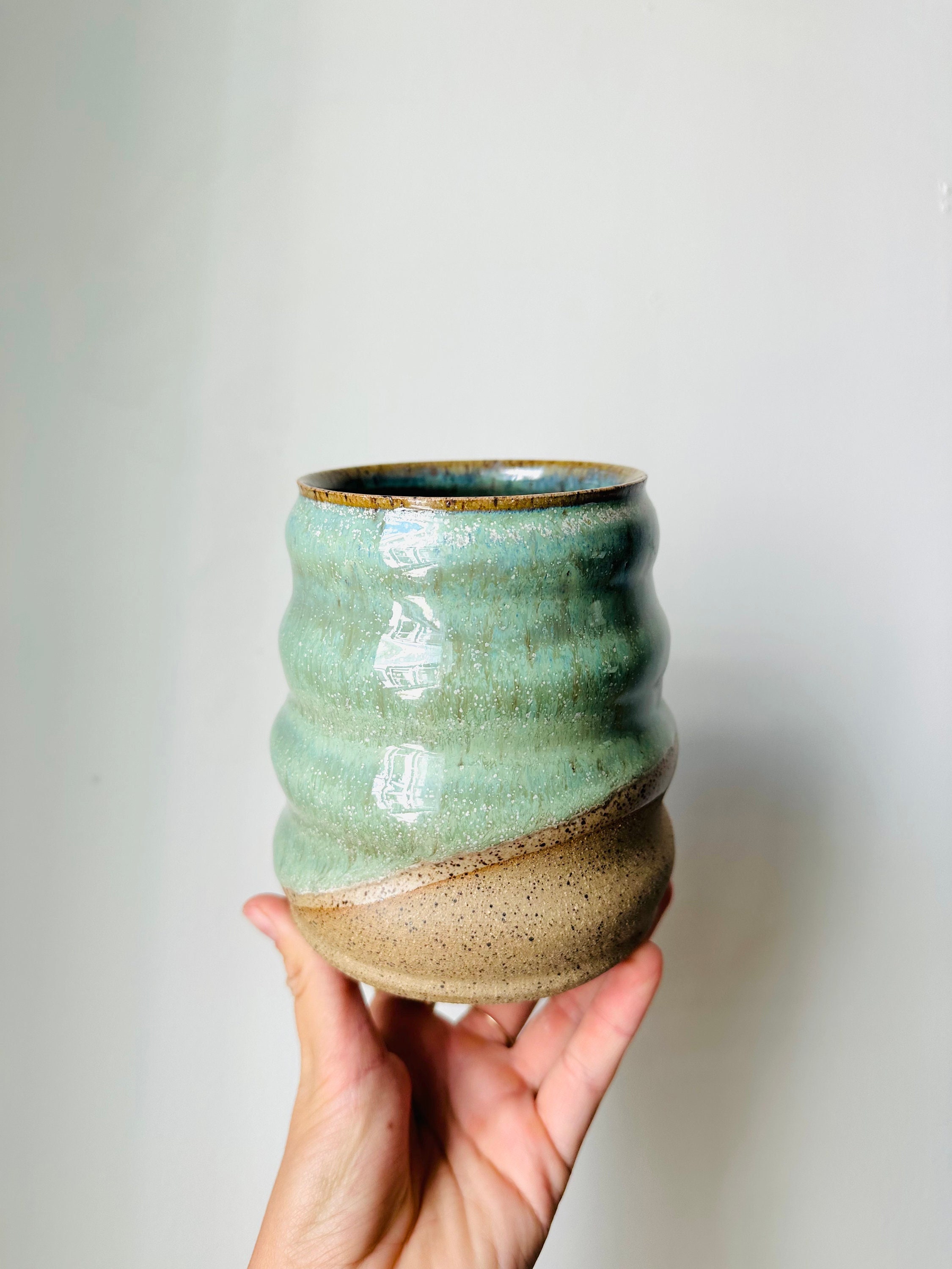Wavy Bright Blue Green Sage Vase Handmade Wheel Thrown Clay Vase Gifts ...