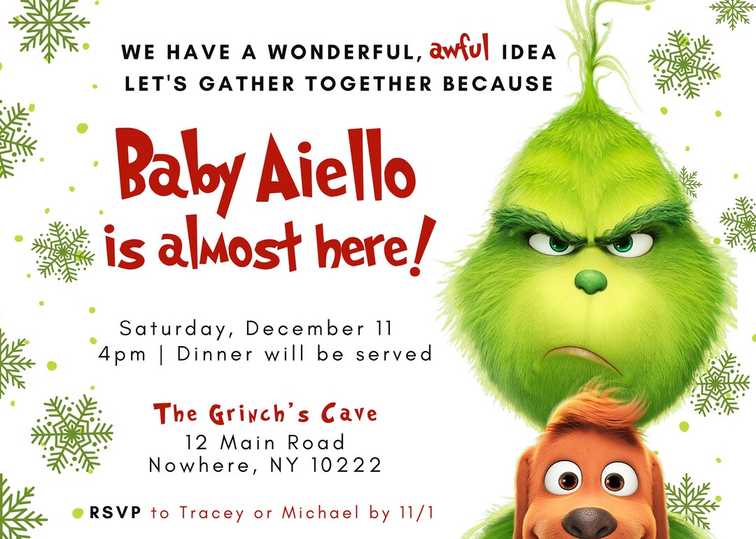 Grinch Baby Shower Invitation, Grinch Invite, Christmas Baby Shower ...