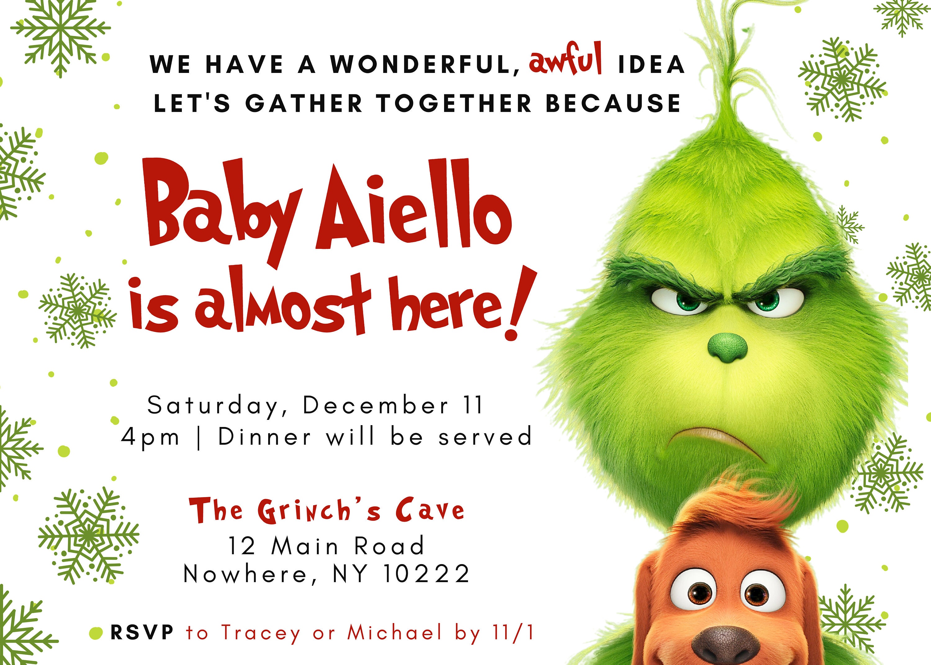 Grinch Baby Shower Invitation, Grinch Invite, Christmas Baby Shower ...